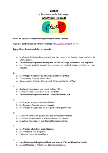 French Teaching Resources. France & French Stereotypes. Cliché! Cédric ...