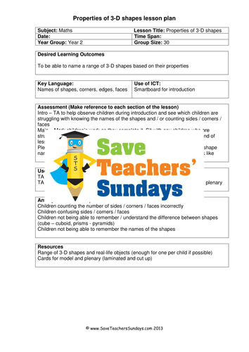 3-D Shapes KS1 Worksheets, Lesson Plans, PowerPoint and Plenary ...