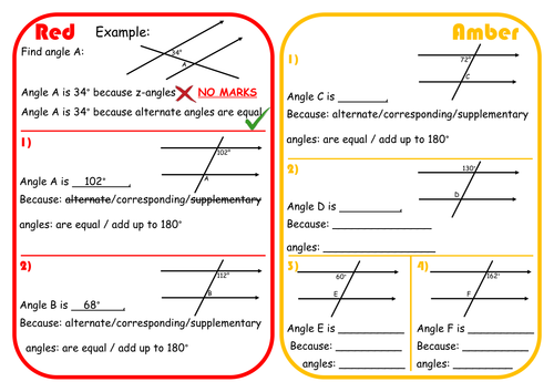 Angles in Parallel Lines Scaffolded Differentiated RAGE Sheet ...