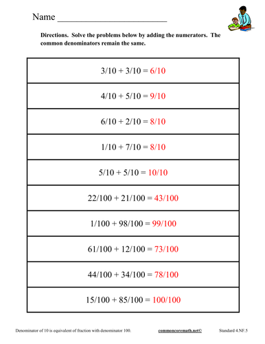 Convert Denominators from 10 to 100 and Add Fractions - 4.NF.5 ...