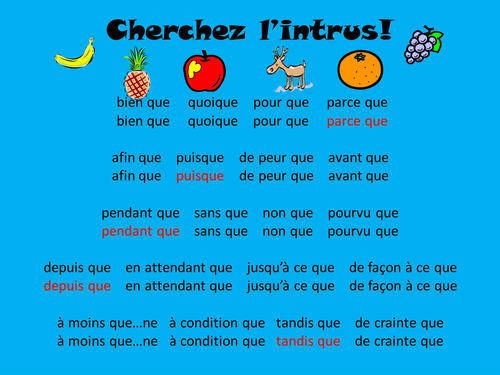 French Teaching Resources. The Subjunctive & Conjunctions: Odd One Out ...