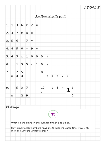10min Arithmetic Practice | Teaching Resources