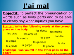 Allez 1 - Unit 8.4 - J'ai mal - body parts - illnesses - FREE - KS3 ...