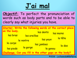 Allez 1 - Unit 8.4 - J'ai mal - body parts - illnesses - FREE - KS3 ...