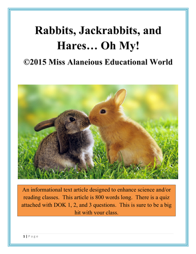 Informational Text Article: Rabbits, Jackrabbits, and Hares | Teaching ...