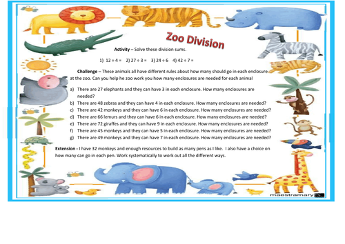 Zoo Themed Division - Year 3 | Teaching Resources