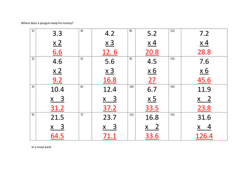 Multiplying Decimals Riddle Sheet | Teaching Resources