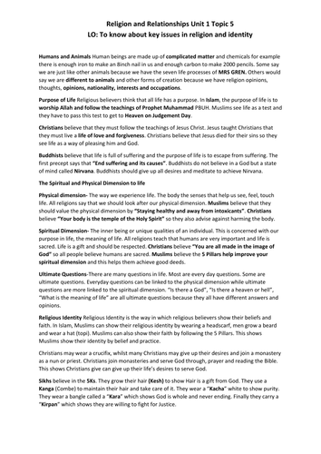 GCSE RS AQA SPEC B Unit 1 Religion and Identity Revision Paragraphs ...