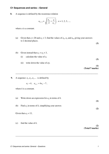 Core 1 Mathematics - Set of worksheets with answers | Teaching Resources