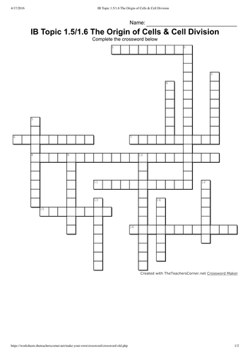 IB Biology Topic 1 Cell Biology Crossword Puzzles | Teaching Resources
