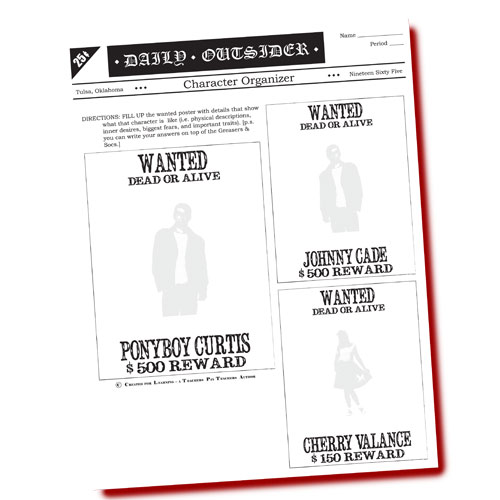 OUTSIDERS Character Organizer - Wanted Poster (by S.E. Hinton ...