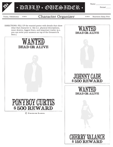 OUTSIDERS Character Organizer - Wanted Poster (by S.E. Hinton ...