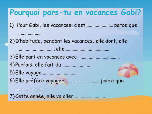 Les vacances de Gabi {listening with Youtube video} French GCSE {FREE ...