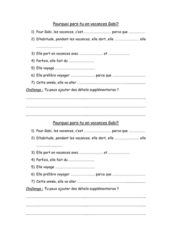 Les vacances de Gabi {listening with Youtube video} French GCSE {FREE ...