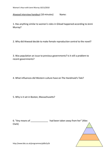 The Handmaid's Tale resource pack including lessons, worksheets, sample ...