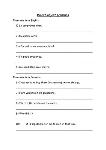 Direct object pronouns worksheet | Teaching Resources