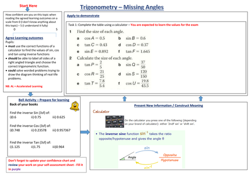 TEEP Lesson Trigonometry Finding the missing angle | Teaching Resources