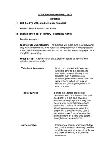 AQA GCSE Business Unit 1 Revision | Teaching Resources AQA GCSE Business Unit 1 Revision | Teaching Resources