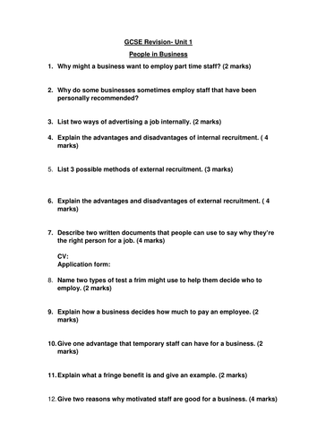 AQA GCSE Business Unit 1 Revision | Teaching Resources AQA GCSE Business Unit 1 Revision | Teaching Resources