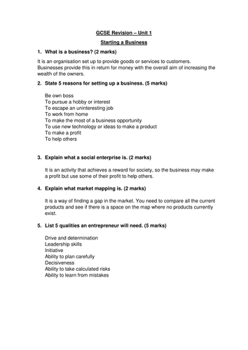 AQA GCSE Business Unit 1 Revision | Teaching Resources AQA GCSE Business Unit 1 Revision | Teaching Resources