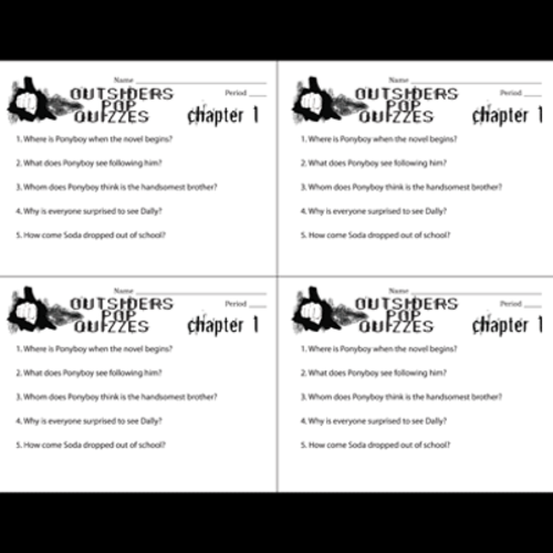 OUTSIDERS 12 Pop Quizzes (5 comprehension questions per chapter ...