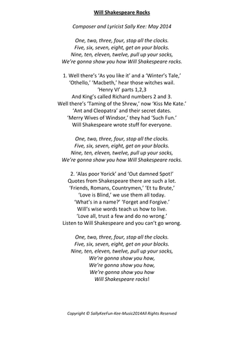 Will Shakespeare Rocks by sallykee - Teaching Resources - TES