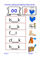 Phase 3: [short] 'oo' sound [as in good, book]: table cards, activities ...
