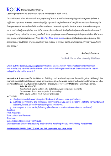 Rock Music is Disruptive! Lesson Activities | Teaching Resources