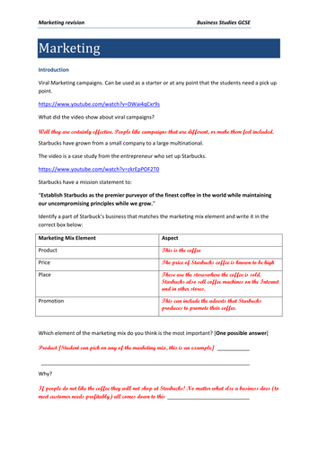 Marketing revision for GCSE Business Studies (Edexcel) | Teaching Resources Marketing revision for GCSE Business Studies (Edexcel) | Teaching Resources