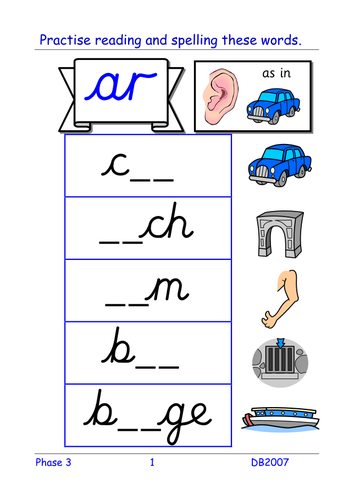 Phase 3: 'ar' sound [as in farm, card]: table/group cards, activities ...