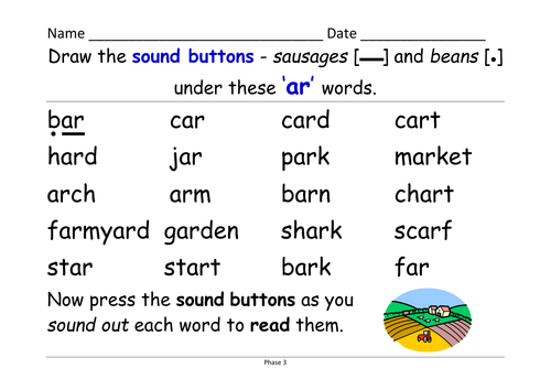 Phase 3: 'ar' sound [as in farm, card]: table/group cards, activities ...