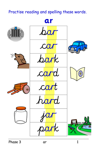 Phase 3: 'ar' sound [as in farm, card]: table/group cards, activities ...