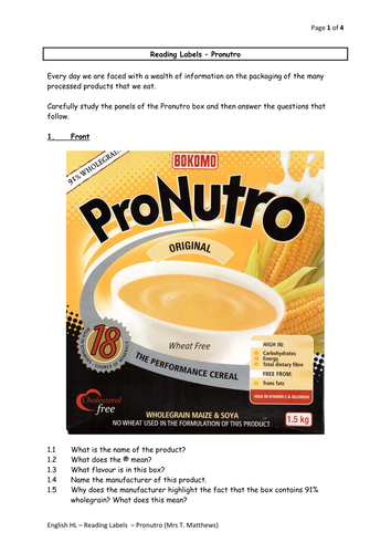 Reading Labels | Teaching Resources