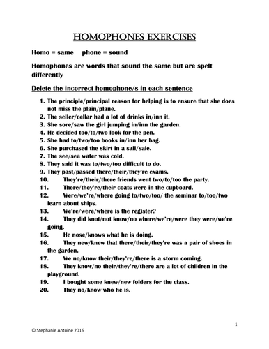 HOMOPHONES EXERCISES | Teaching Resources