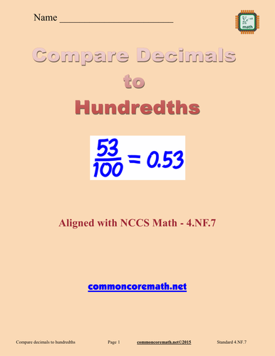 Compare Decimals to Hundredths - 4.NF.7 | Teaching Resources