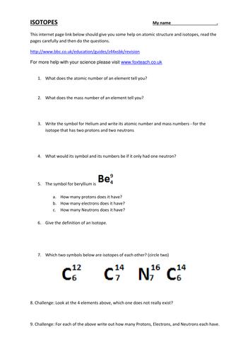 Isotopes, Atomic Structure, Mass number, Atomic number, Atomic nucleus ...