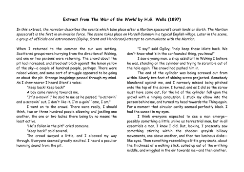 KS3 War of the Worlds C19th Fiction based on NEW GCSE English Language ...