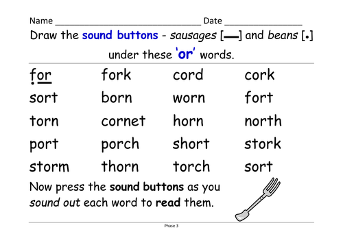 Phase 3: 'or' sound [as in north, sort]: table/group cards, activities ...