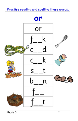 Phase 3: 'or' sound [as in north, sort]: table/group cards, activities ...