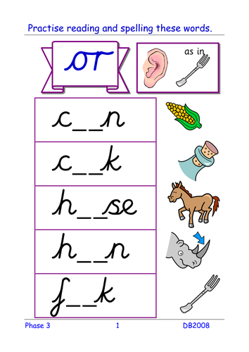 Phase 3: 'or' sound [as in north, sort]: table/group cards, activities ...