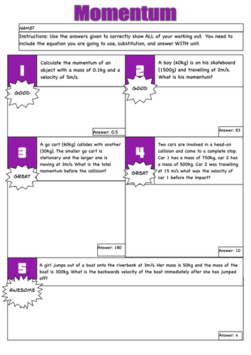 Physics "Solve Me" Puzzles, acceleration, momentum, kinetic energy ...