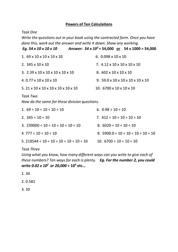 Powers of Ten Questions | Teaching Resources