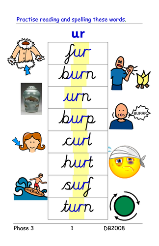 Phase 3: 'ur' sound [as in surf, urgent]: table/group cards, activities and presentation ...