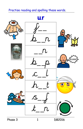 Phase 3: 'ur' sound [as in surf, urgent]: table/group cards, activities ...