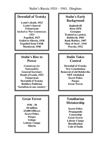 Revision Flash Cards: Stalin's Russia 1924 - 41 | Teaching Resources