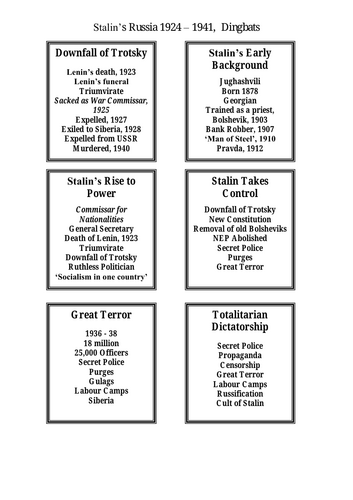 Revision Flash Cards: Stalin's Russia 1924 - 41 | Teaching Resources