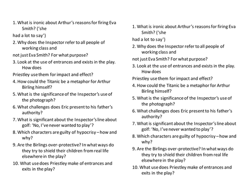 An Inspector Calls complete scheme of work AQA GCSE Literature Paper 2 ...