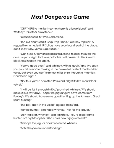 Know the Code: The Most Dangerous Game | Teaching Resources