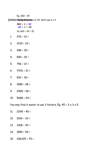 division-using-factors-teaching-resources