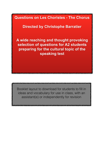A2 French Speaking Test Cultural Topic Les Choristes | Teaching Resources